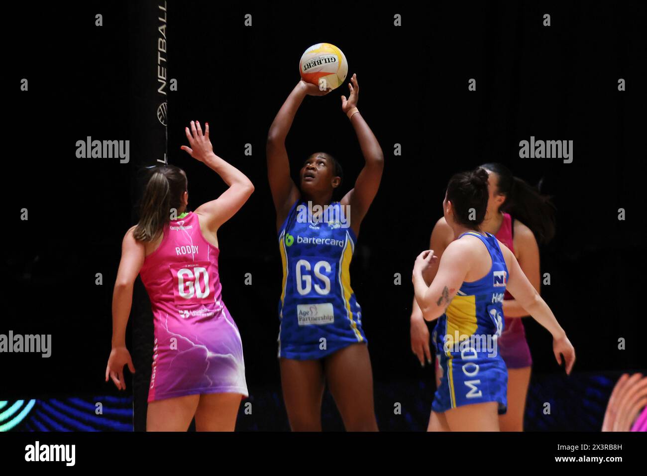 Leeds, UK. 28th Apr, 2024. First Direct Arena, Leeds, West Yorkshire, 28th April 2024. Netball ...