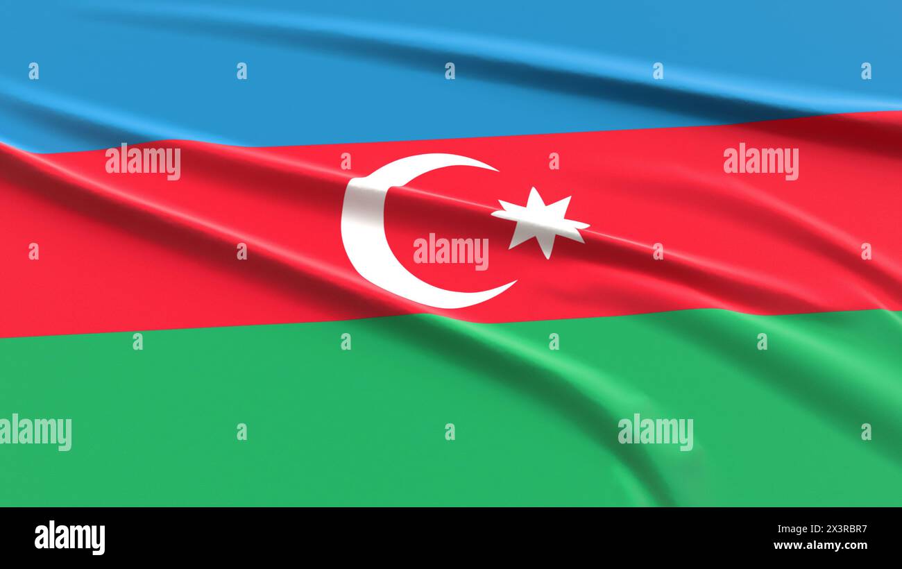Azerbaijan Flag. Fabric textured Azerbaijani Flag. 3D render ...