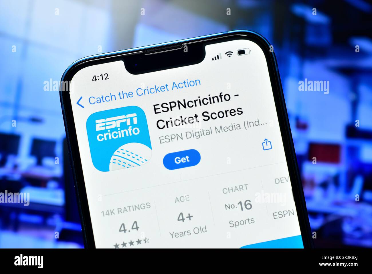 New Delhi, India 28 April 2024 :- ESPNcricinfo app on smartphone use to ...
