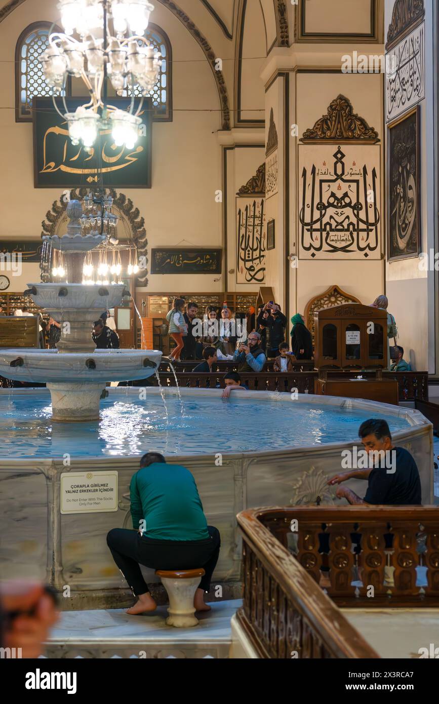 Bursa, Turkey - April 13, 2024: View of the inside of the Grand Mosque ...