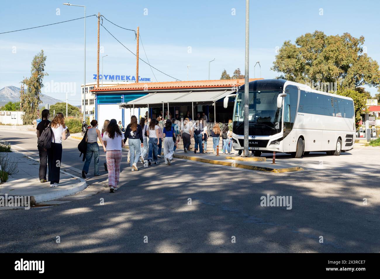 Coach service station near the Corinth Canal, Greece Stock Photo - Alamy