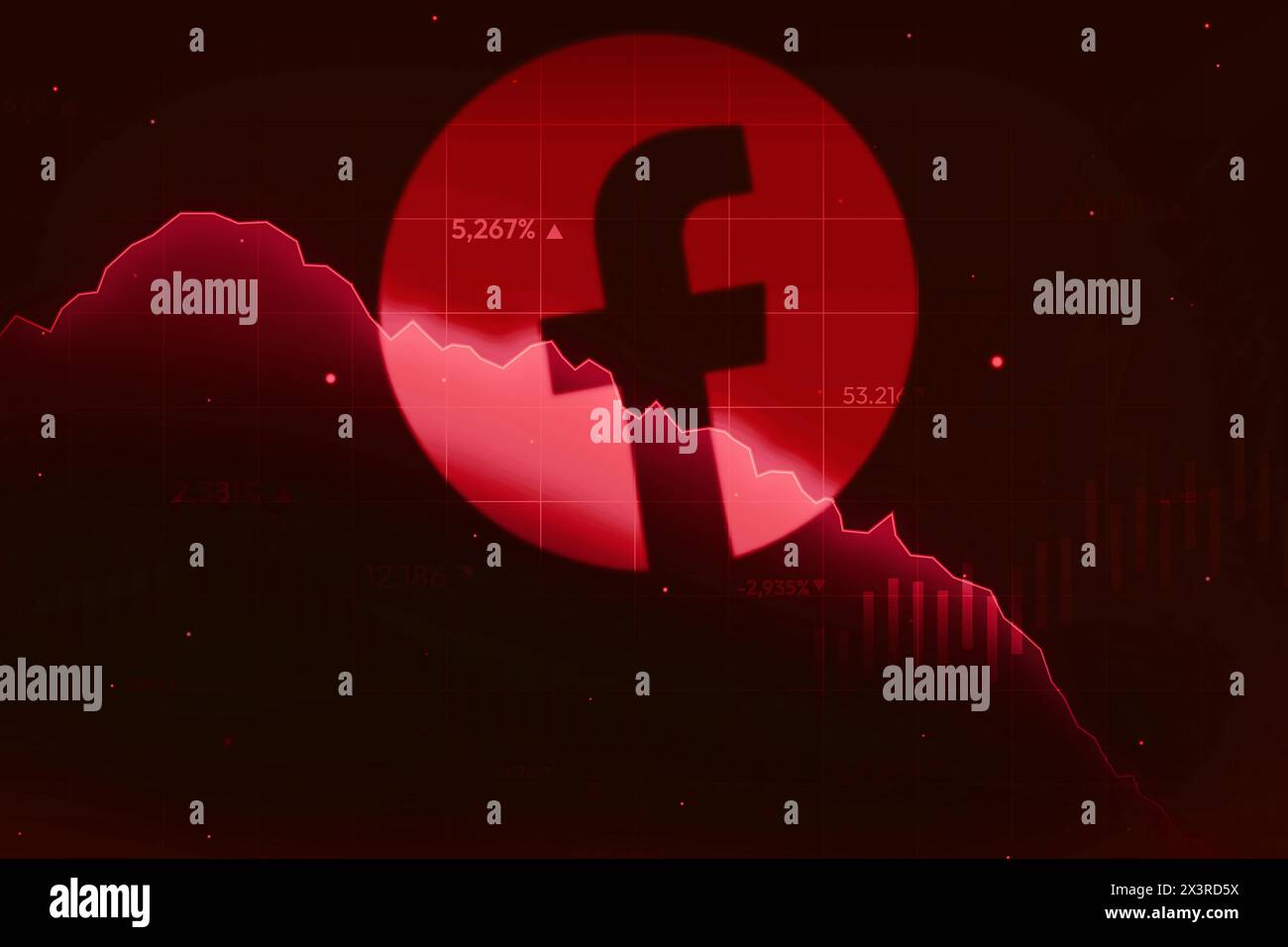 Facebook going in a loss editorial background with red alarming graph ... Facebook going in a loss editorial background with red alarming graph ...