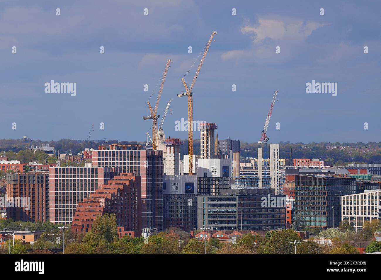 A distant view of the skyline of Leeds City Centre,West Yorkshire,UK ...