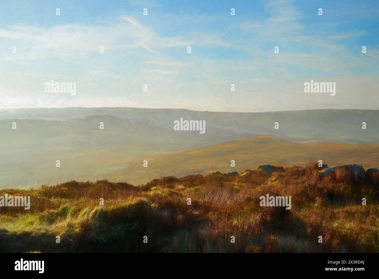 Digital oil painting of Ramshaw Rocks sunrise in the Staffordshire Peak ...