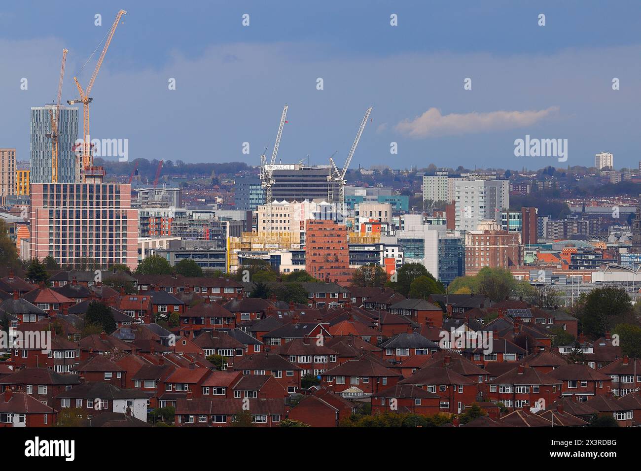 A distant view of the skyline of Leeds City Centre,West Yorkshire,UK ...