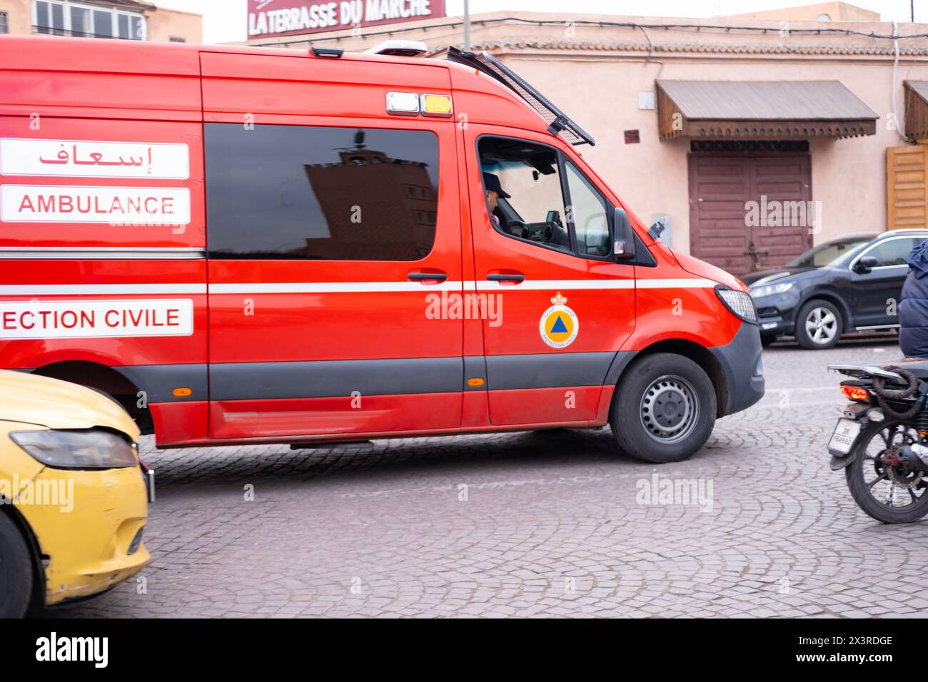 ambulance car on streets of Marrakech, Public safety in Marrakech ...