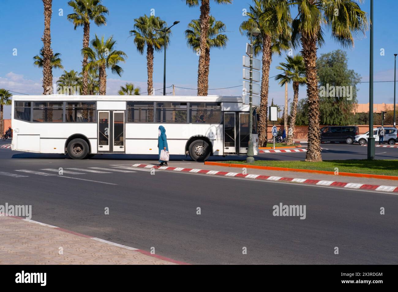 Automobile and bus traffic roads African city Marrakech, Urban ...