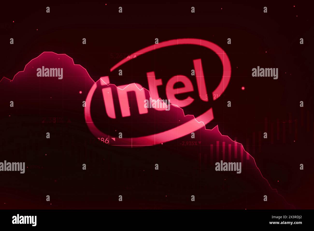 Intel company going in a loss concept background with red graph showing ...