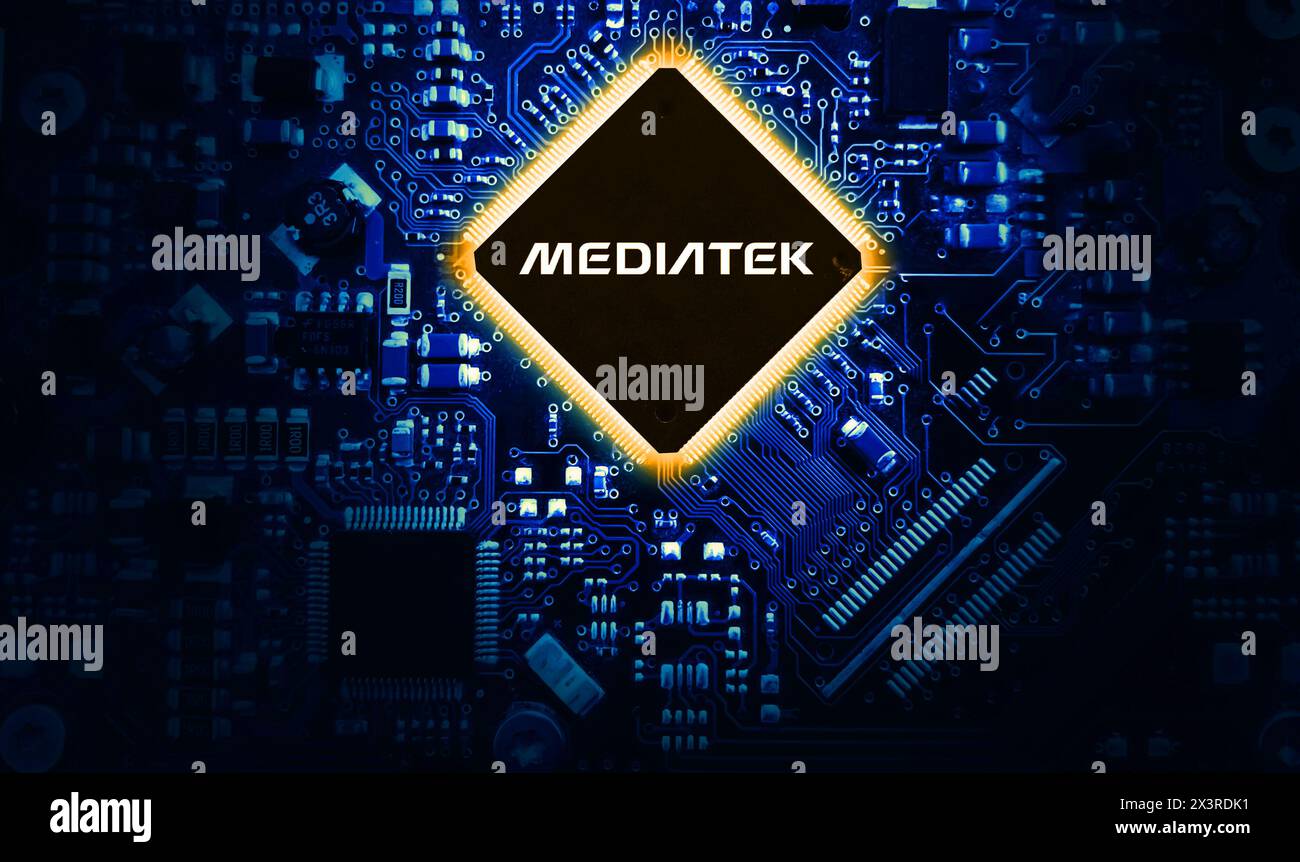 MediaTek is a chip making company, editorial background with glowing ...