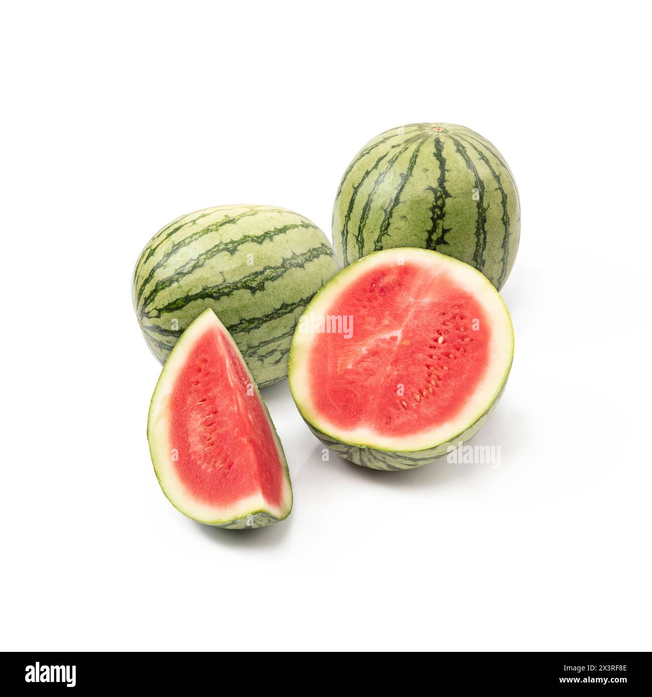 Set of fresh whole and slice watermelon fruit isolated on white ...