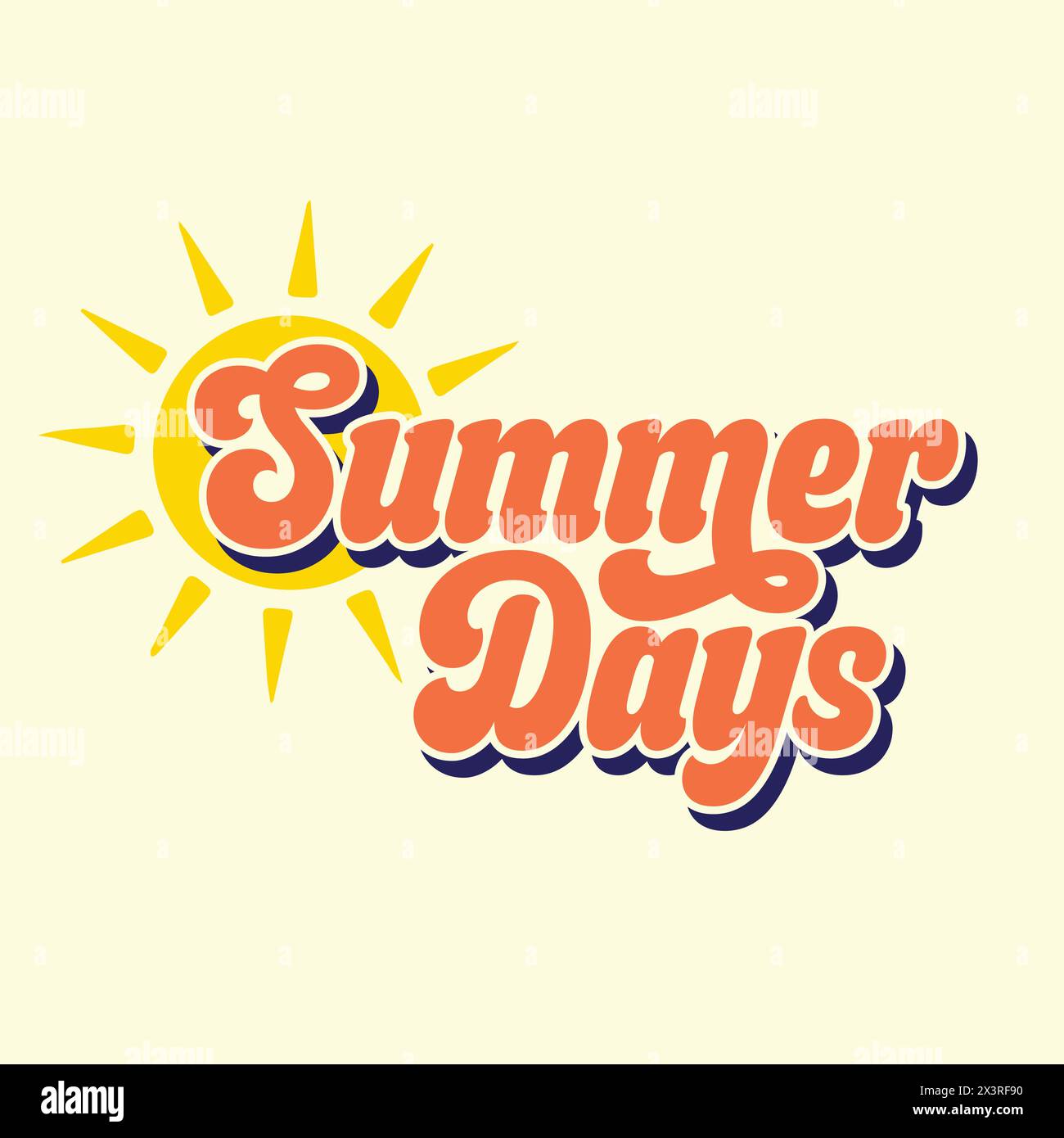 Summer Days Retro Lettering Design With Sun Vector Summer Vibes Typography Old 60s Lettering