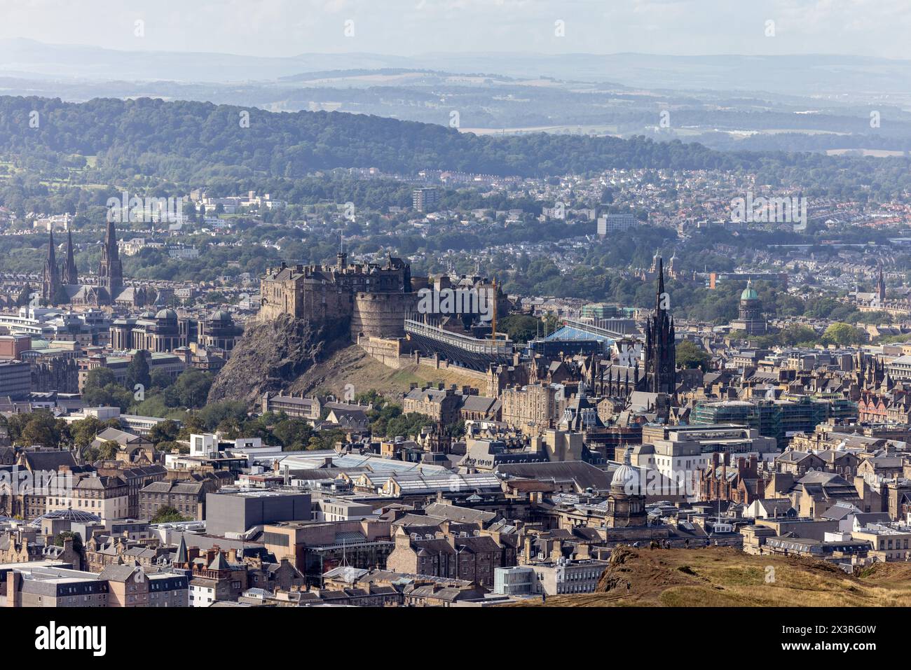 Edinburgh, seen from Arthur's Sea, with Edinburgh Castle prominent in ...