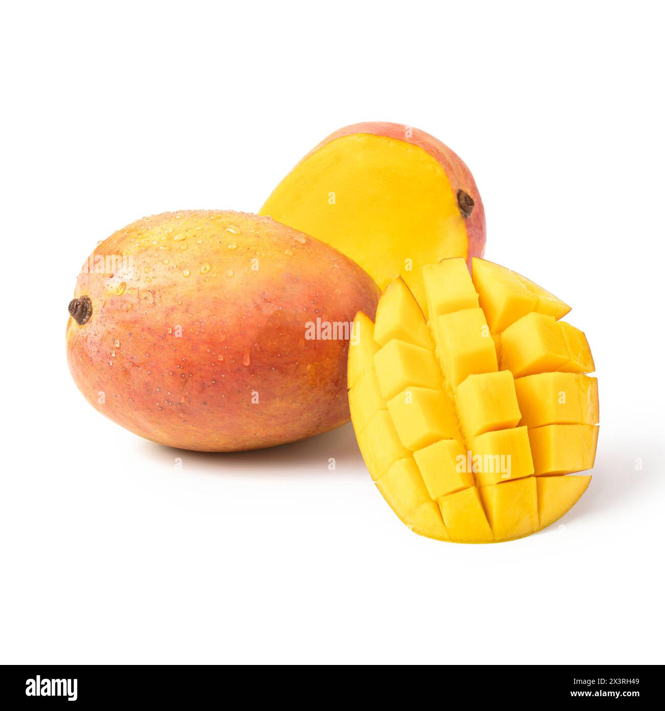 Set of fresh whole and sliced mango fruit isolated on white background ...