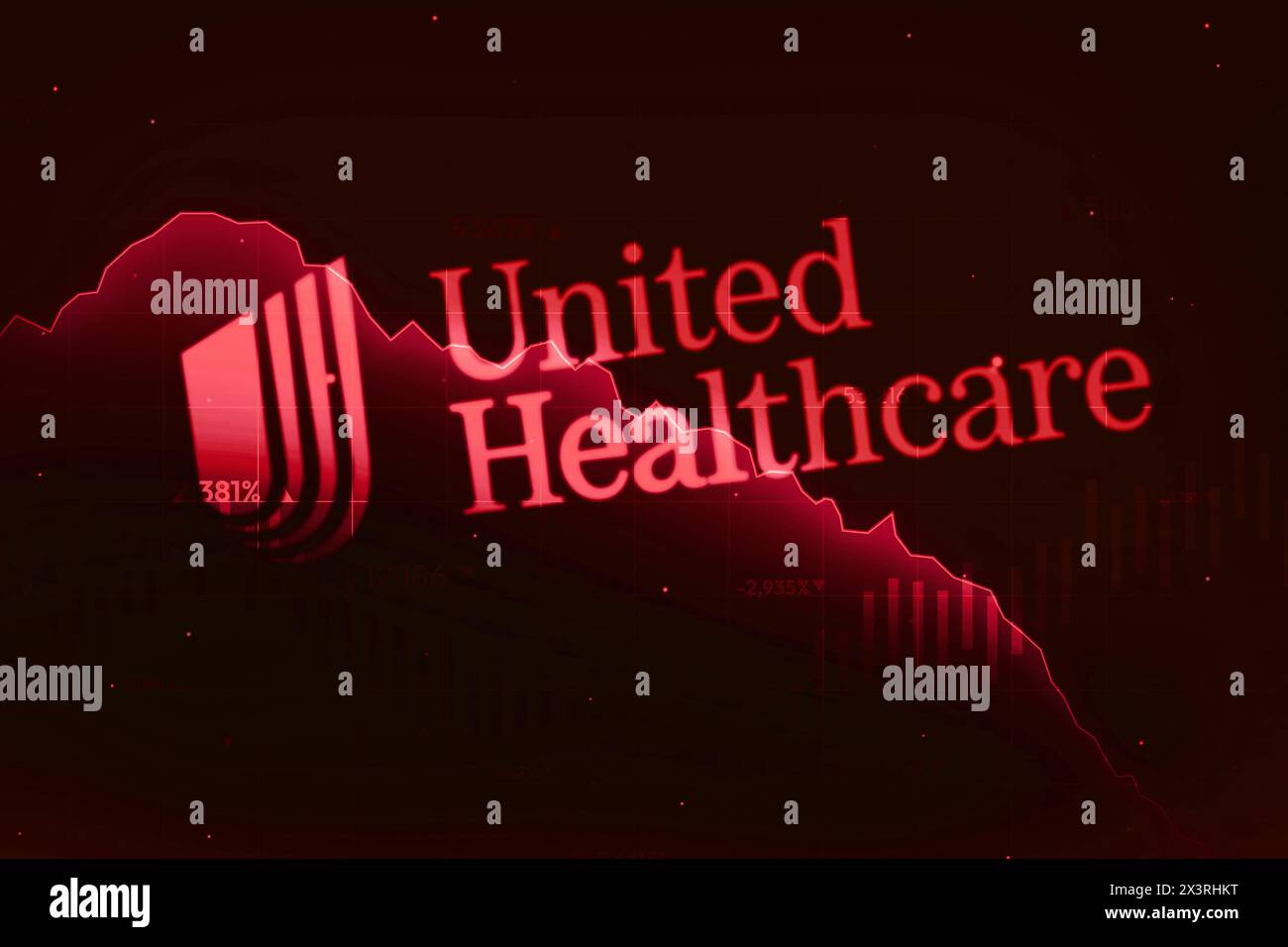 United Health in a loss background design with red graph and glowing ...