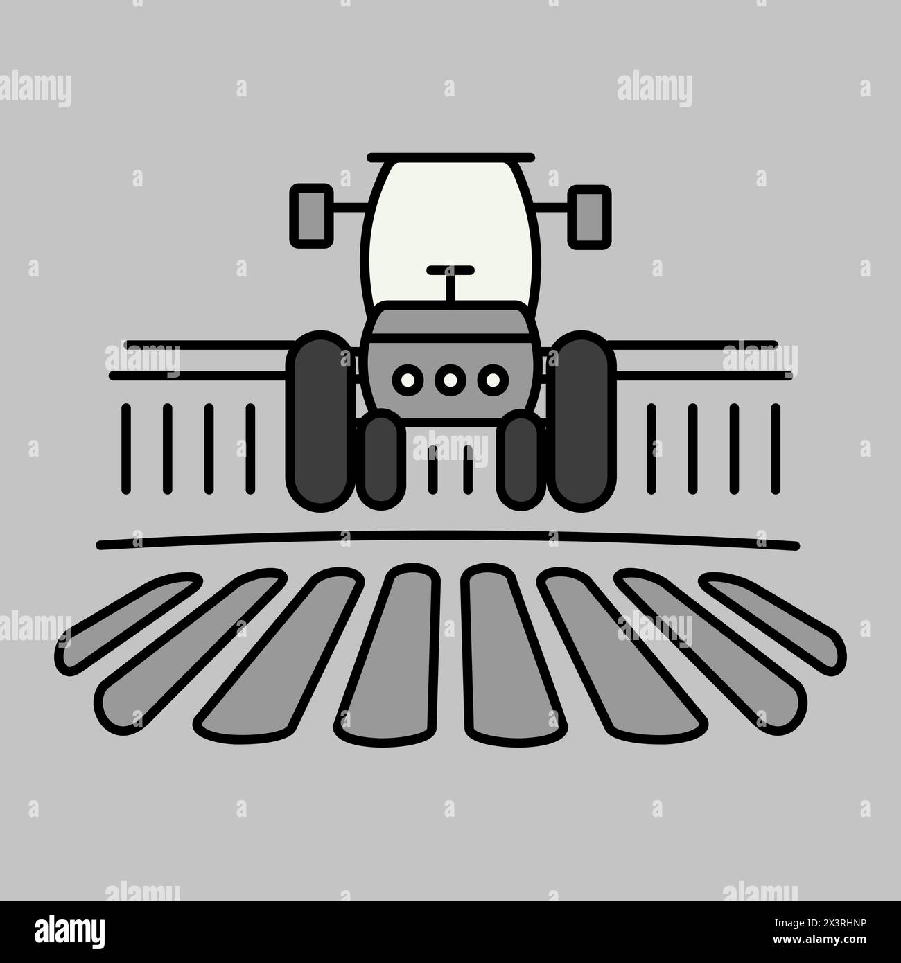 Tractor processes the earth a rural landscape isolated vector icon ...