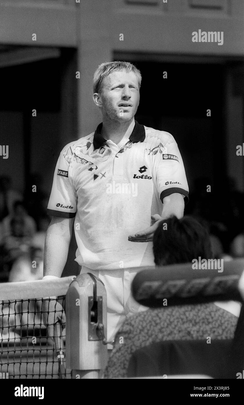 Boris Becker playing at Wimbledon Grand Slam tournament in 1993 Stock ...