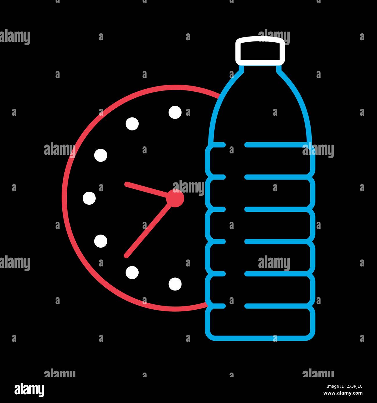 Time to drink water vector on black background icon. Water bottle with ...