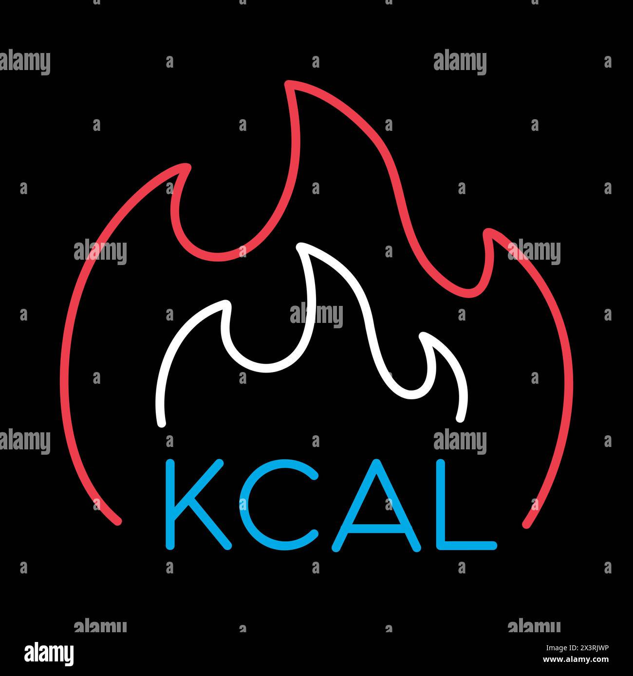 Kcal fire vector on black background icon. Calorie burn, fat burning ...