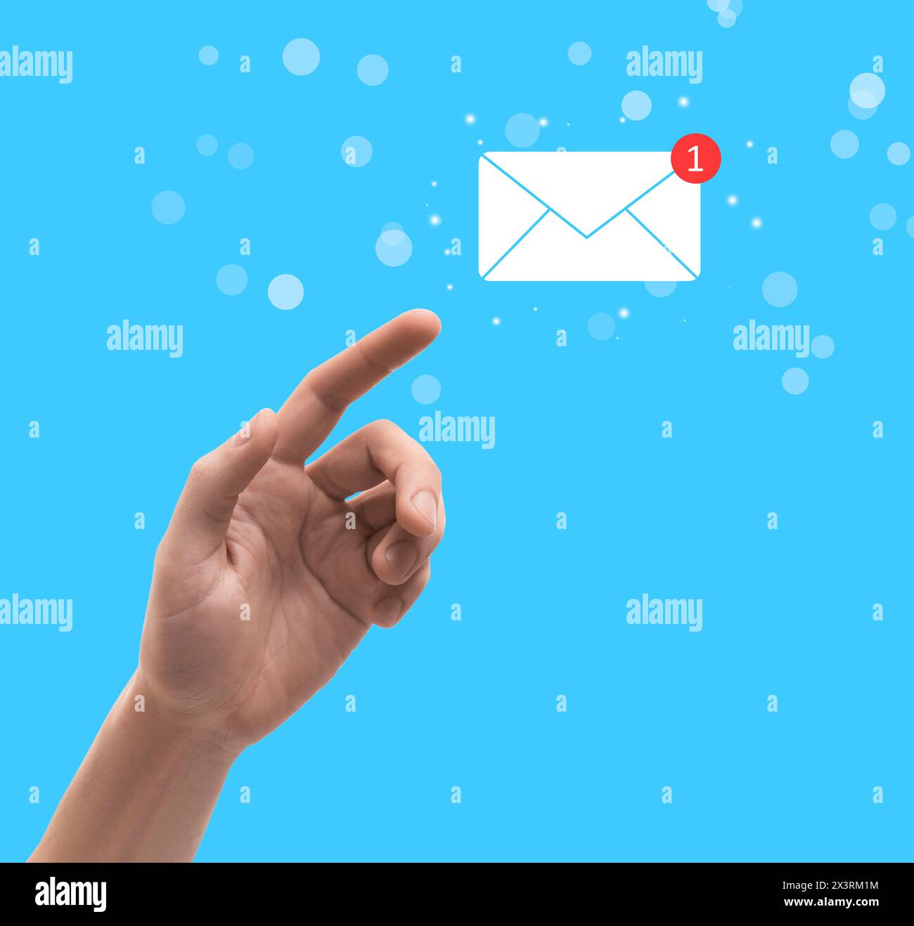 Email. Man touching virtual screen with incoming letter notification ...