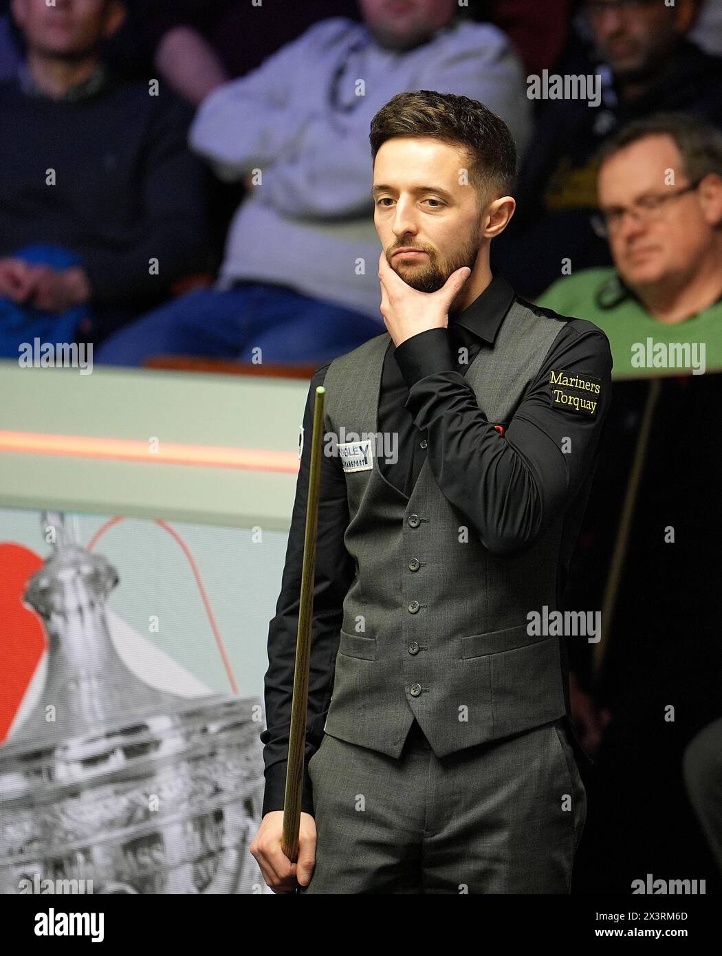 Joe O'Connor reacts after a shot during his match with Kyren Wilson, on ...