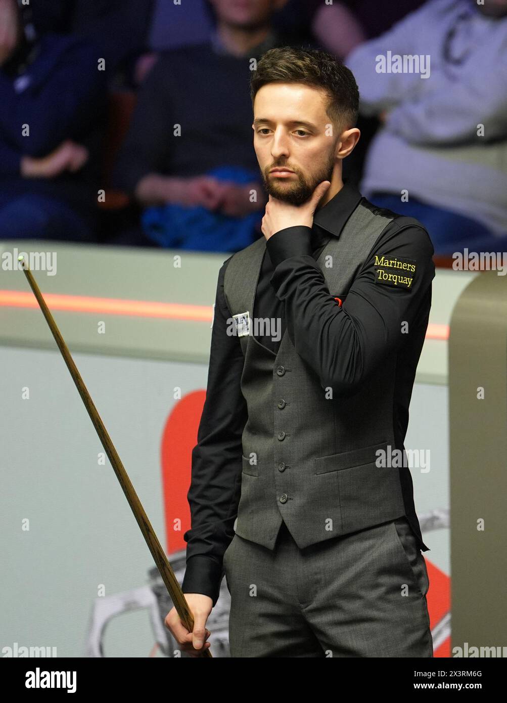 Joe O'Connor reacts after a shot during his match with Kyren Wilson, on ...