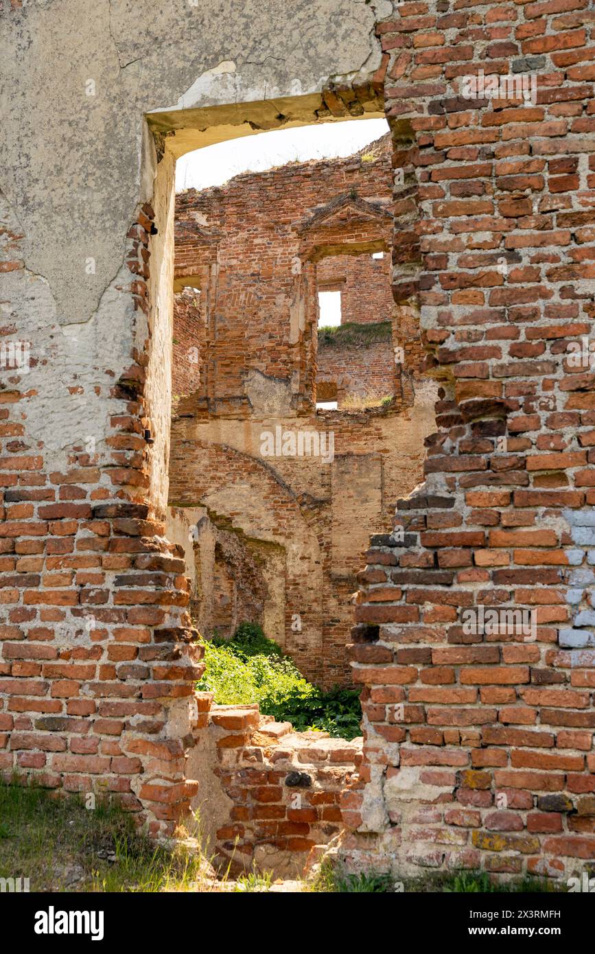 red brick ruins , damaged red bricks from the wall of an ancient ...