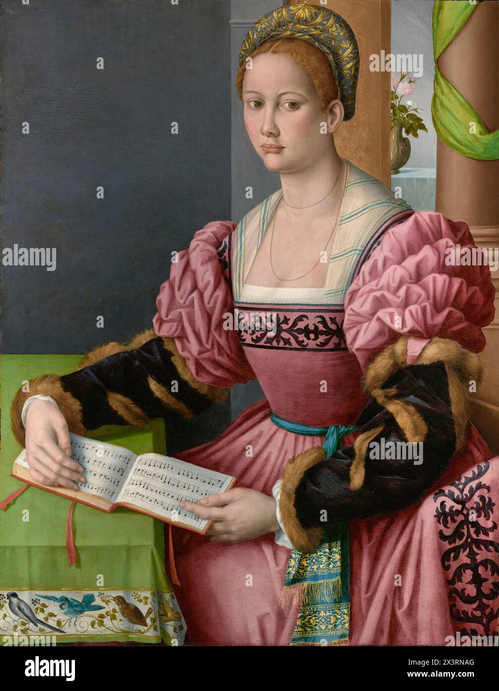 Portrait painting of a Woman with a Book of Music, by Bachiacca ...