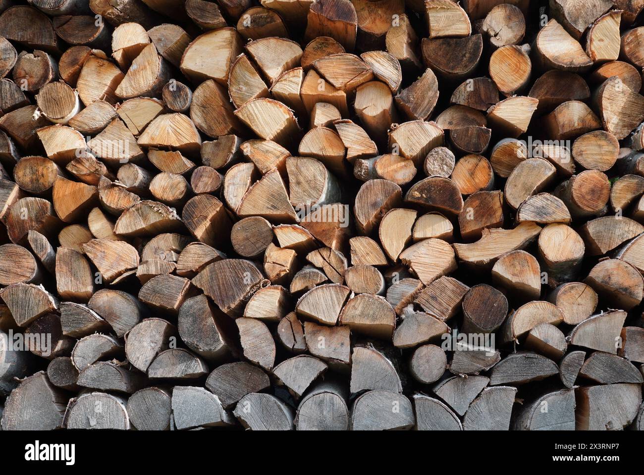 Stack of split raw wood logs as fuel for heating. Firewood pattern ...