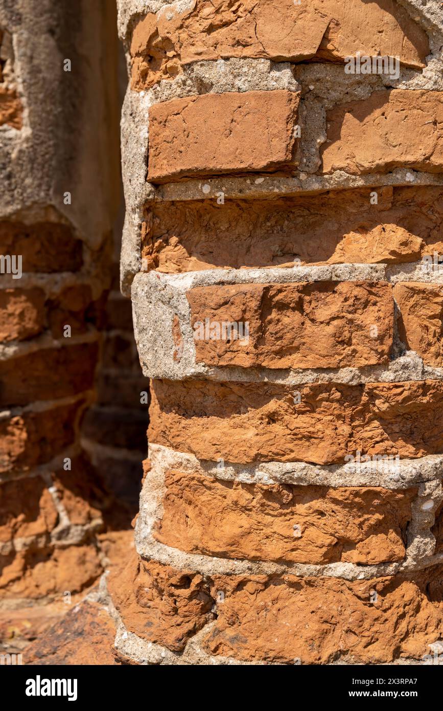 red brick ruins , damaged red bricks from the wall of an ancient ...