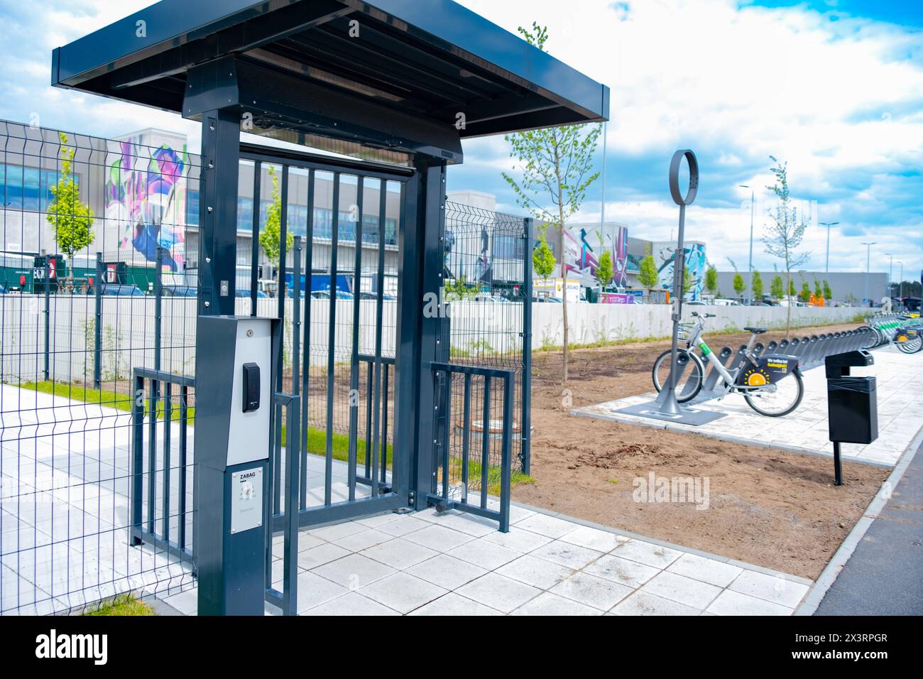 Metal gates to closed area, checkpoint Tesla Gigafactory Berlin ...