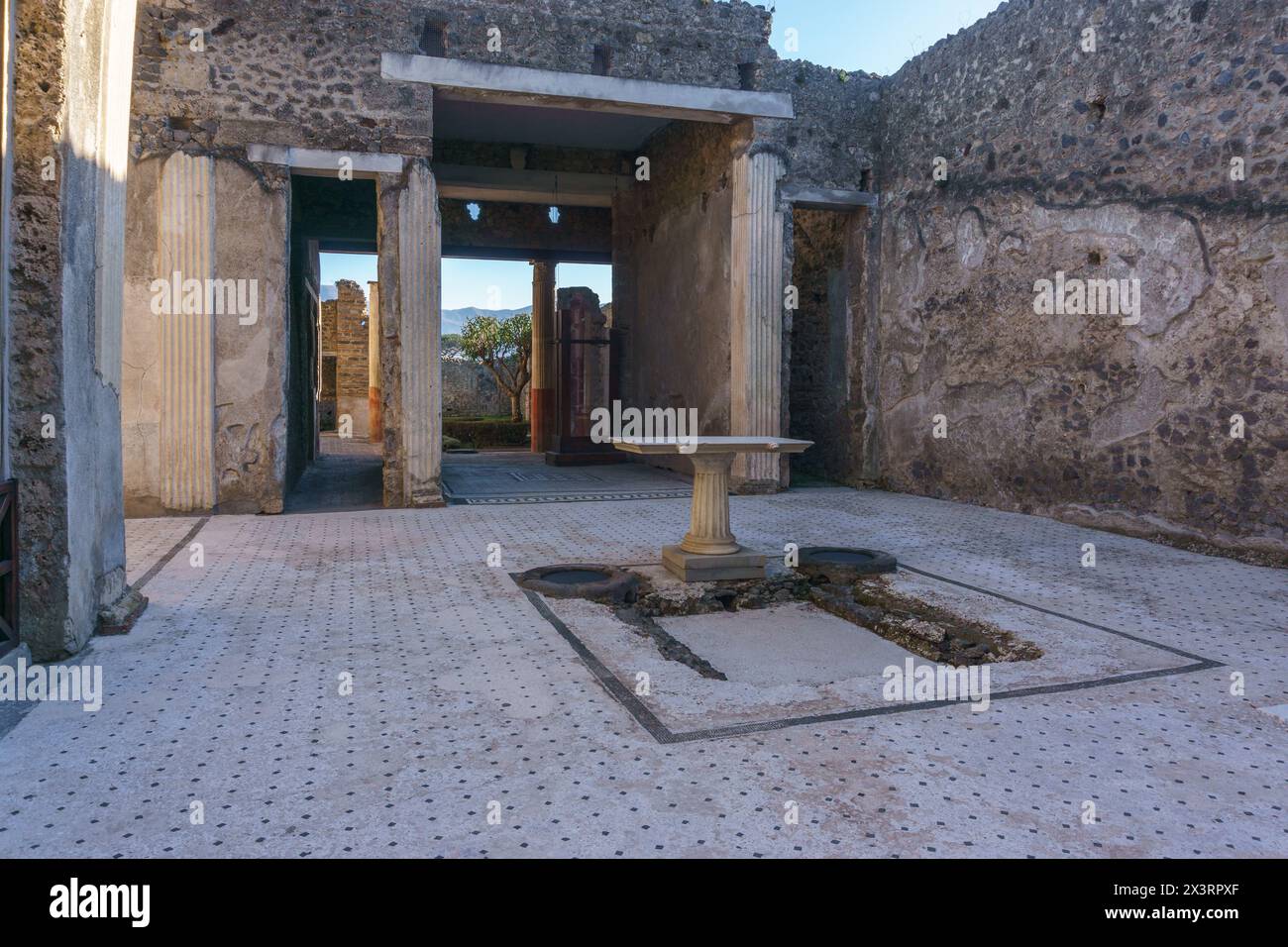 Interior view of ancient roman building Casa del Frutteto at the ruins ...