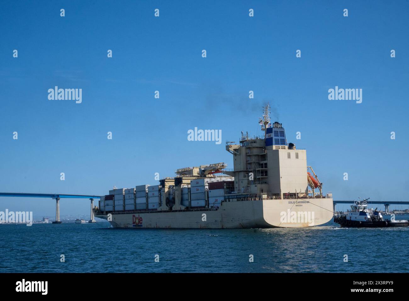 San Diego, CA. April 7, 2024. Dole cargo ship heading towards the ...
