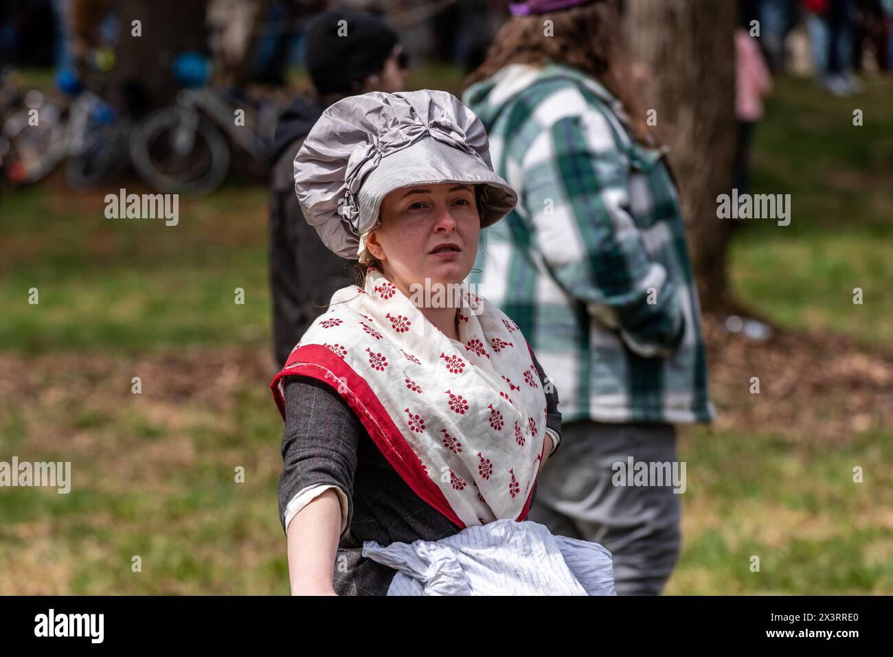 Reenactment of April 19, 1775 battle between British soldiers and ...