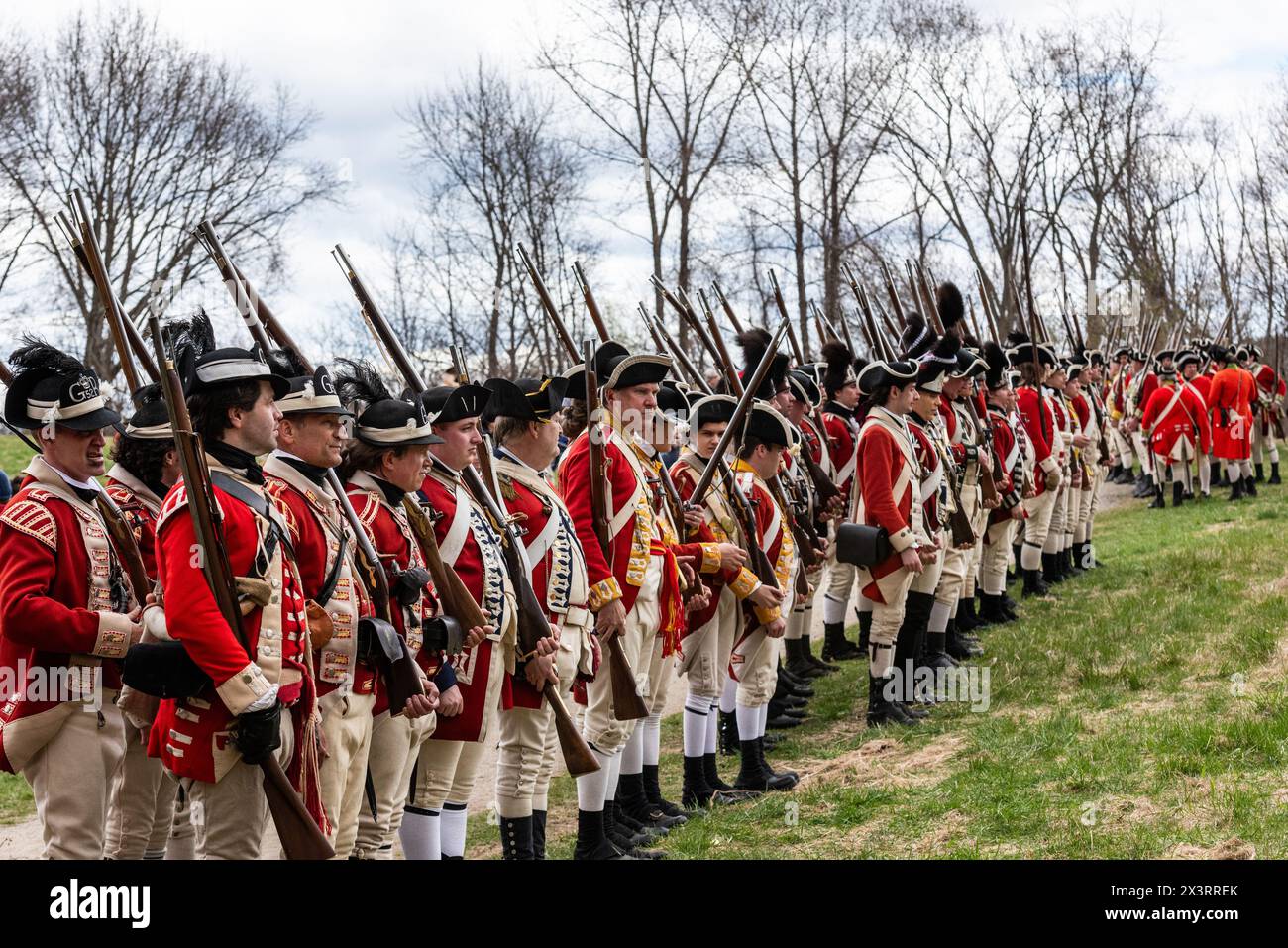 Reenactment of April 19, 1775 battle between British soldiers and ...