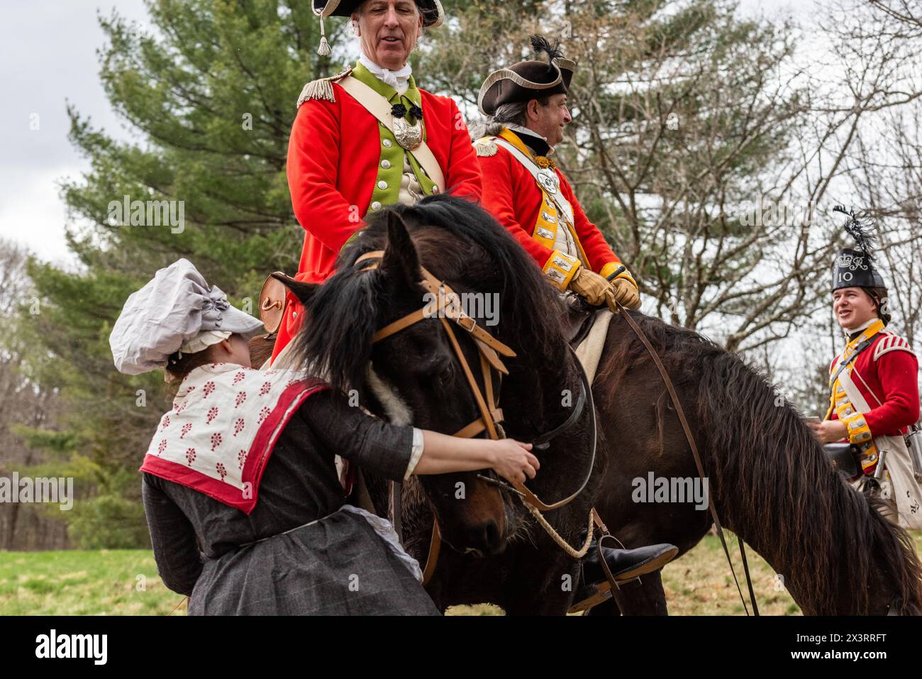Reenactment of April 19, 1775 battle between British soldiers and ...