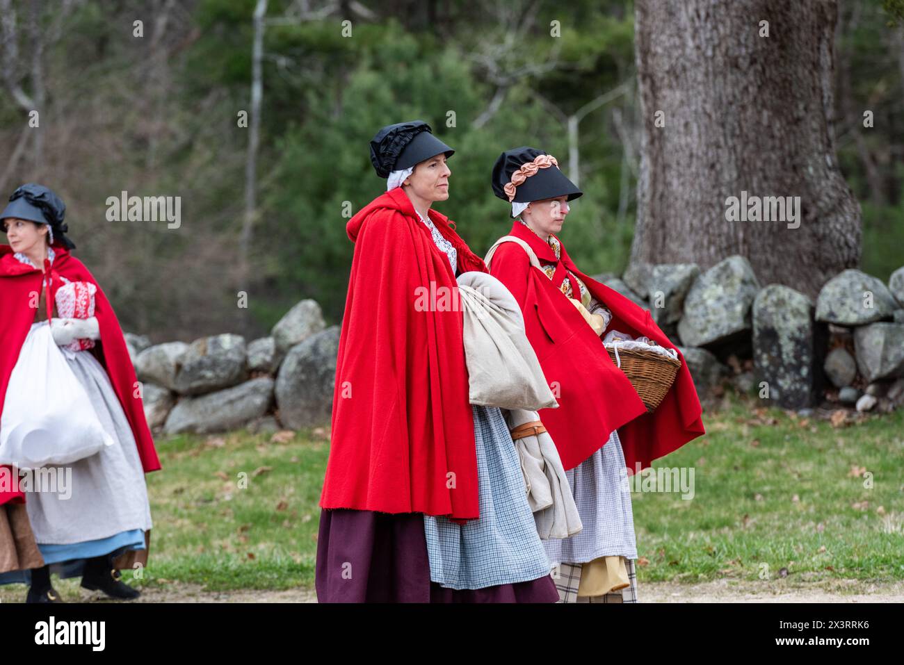 Reenactment of April 19, 1775 battle between British soldiers and ...
