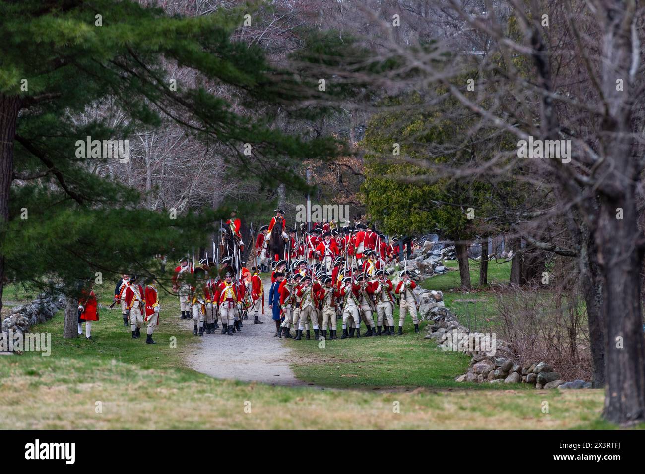 Reenactment of April 19, 1775 battle between British soldiers and ...