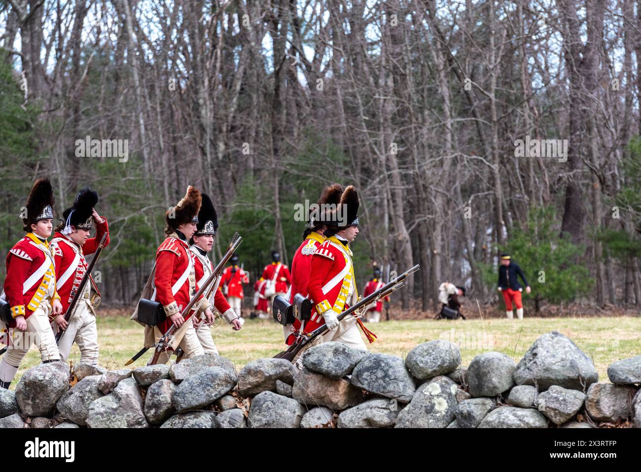 Reenactment of April 19, 1775 battle between British soldiers and ...