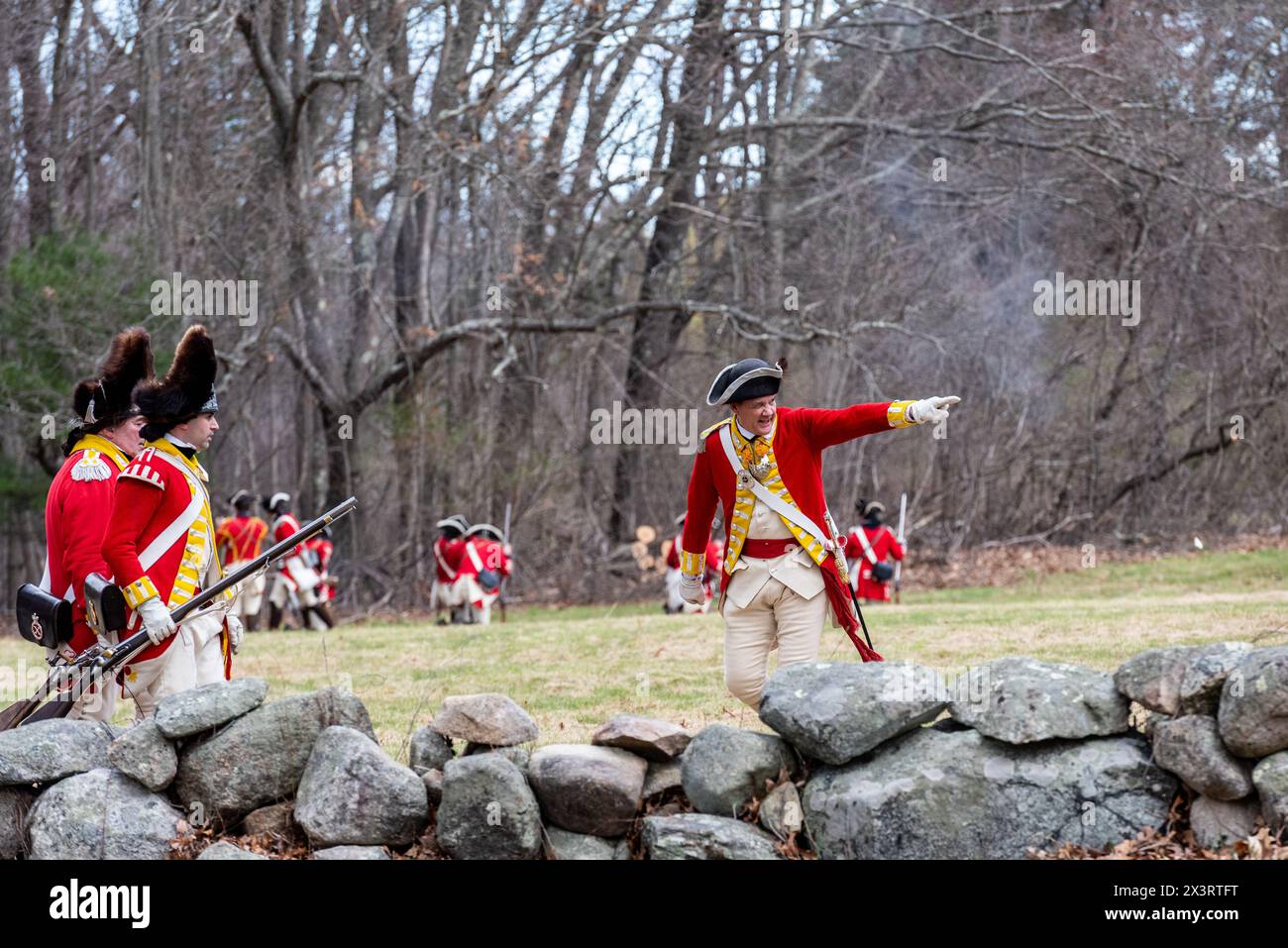 Reenactment of April 19, 1775 battle between British soldiers and ...