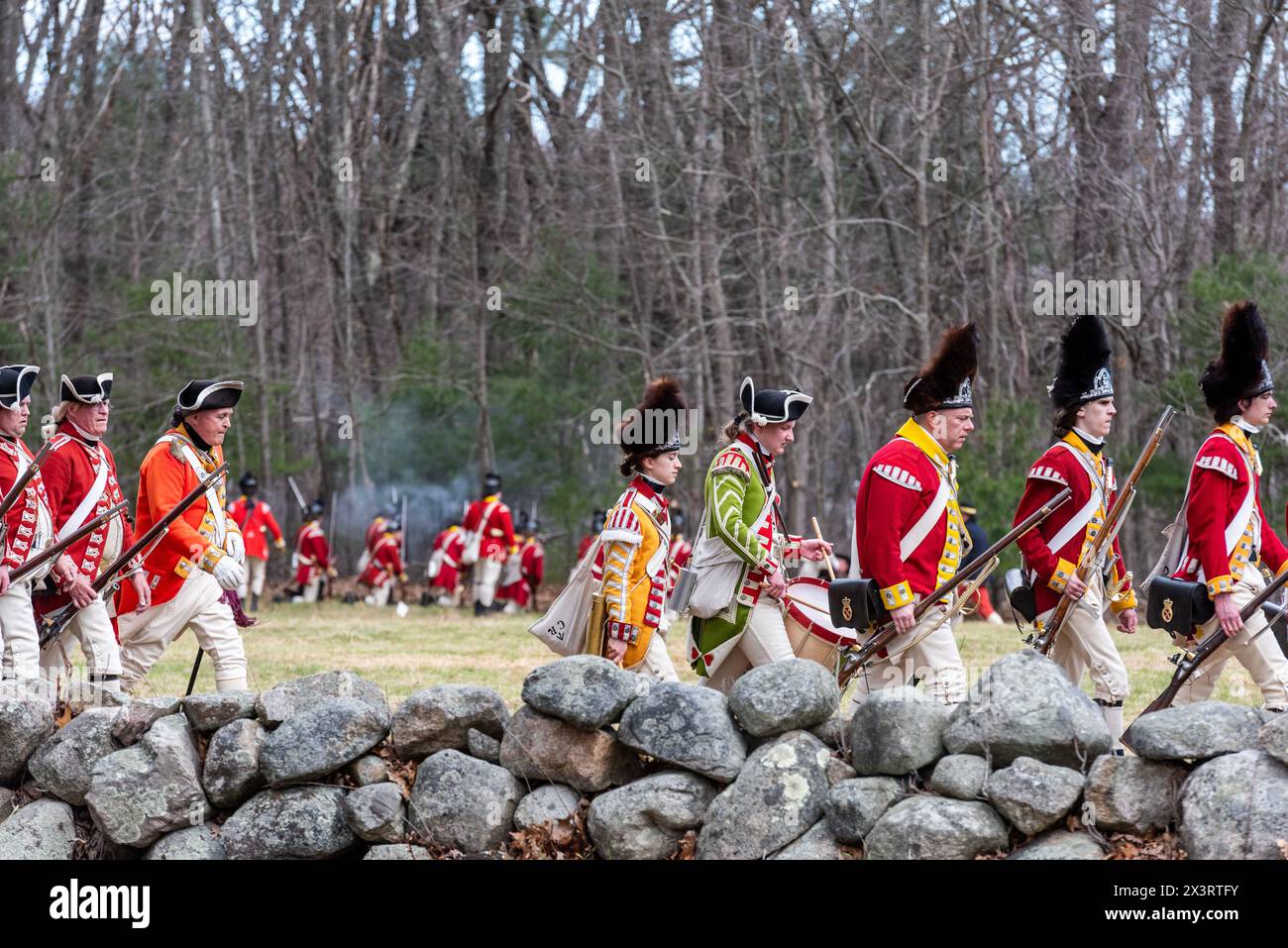 Reenactment of April 19, 1775 battle between British soldiers and ...