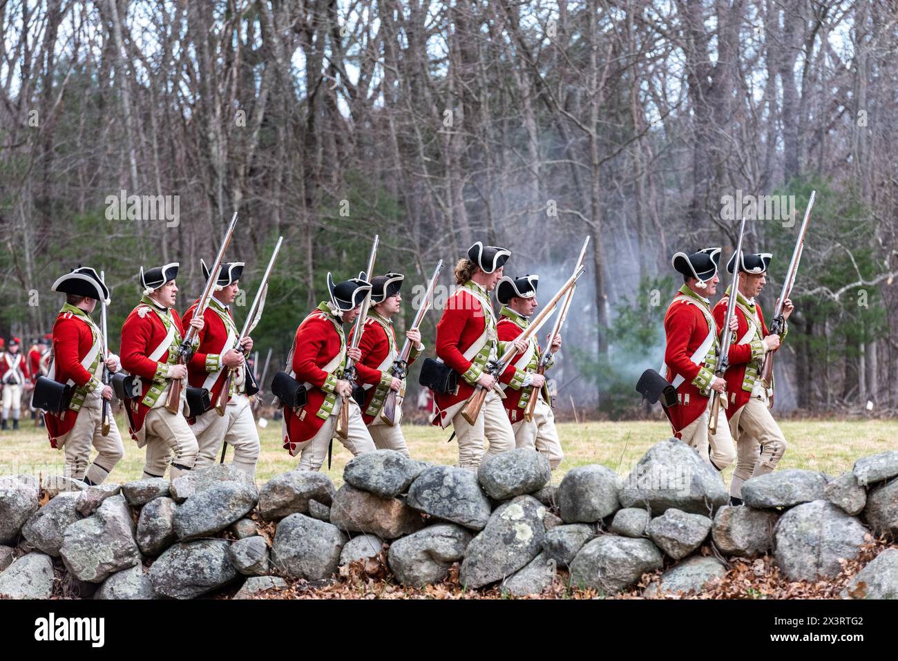 Reenactment of April 19, 1775 battle between British soldiers and ...