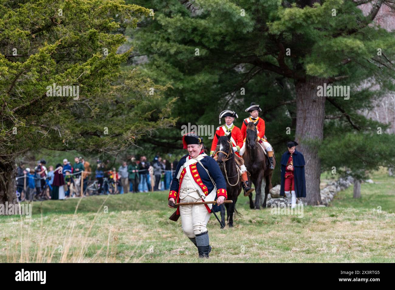 Reenactment of April 19, 1775 battle between British soldiers and ...