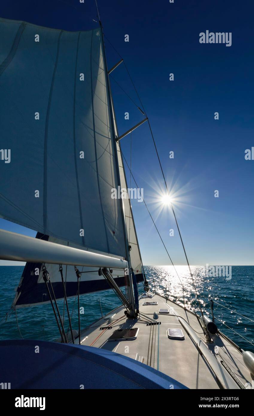 Italy, Sicily, Mediterranean sea, cruising on a sailing boat Stock ...