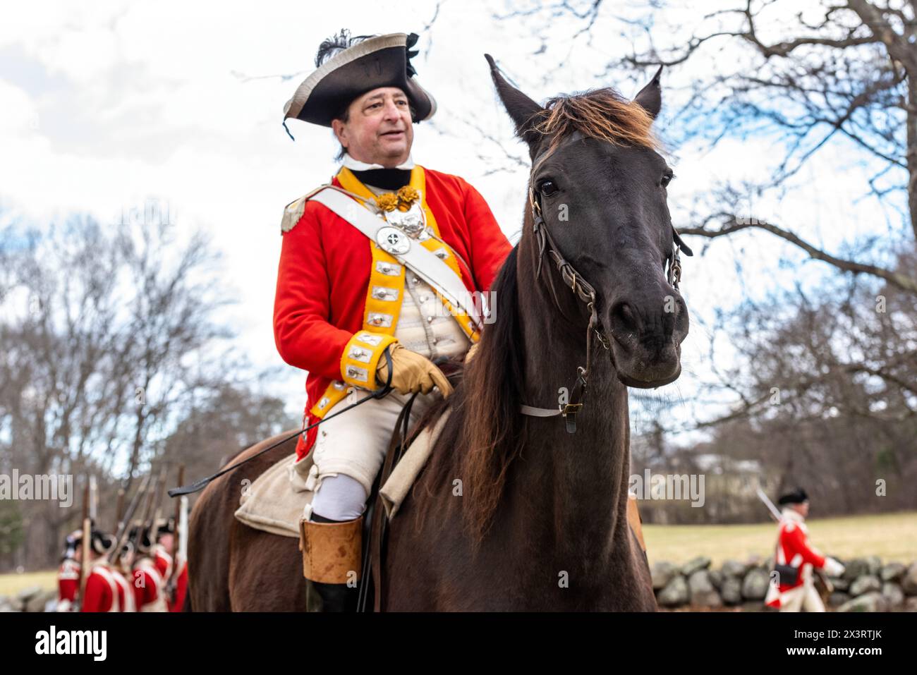 Reenactment of April 19, 1775 battle between British soldiers and ...