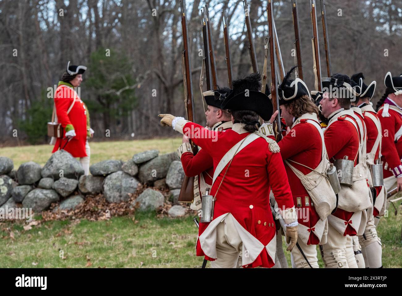 Reenactment of April 19, 1775 battle between British soldiers and ...