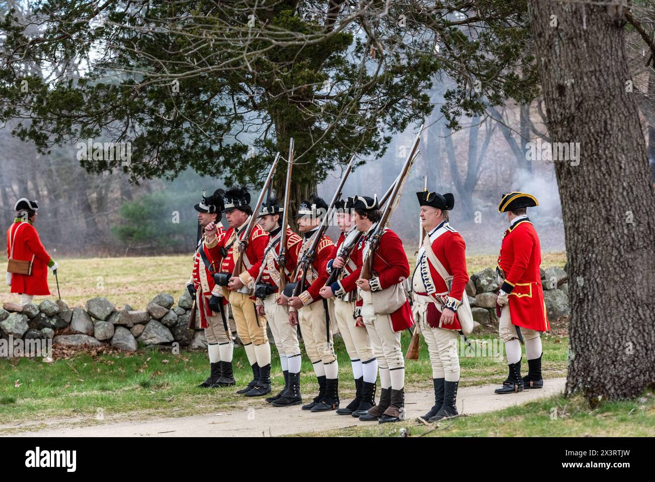 Reenactment of April 19, 1775 battle between British soldiers and ...