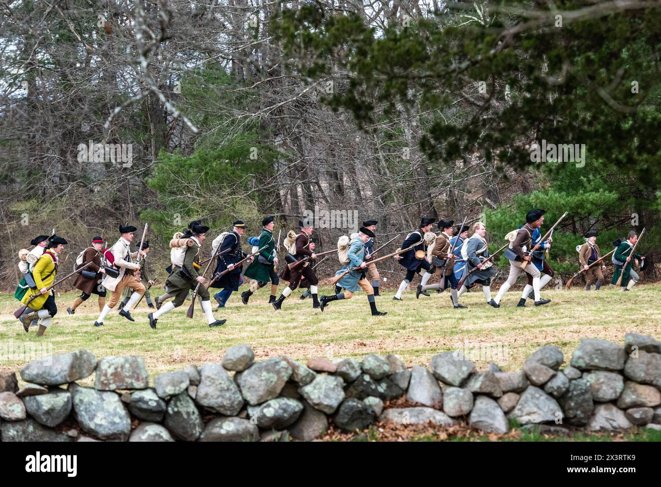 Reenactment of April 19, 1775 battle between British soldiers and ...