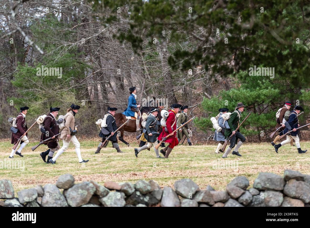 Reenactment of April 19, 1775 battle between British soldiers and ...