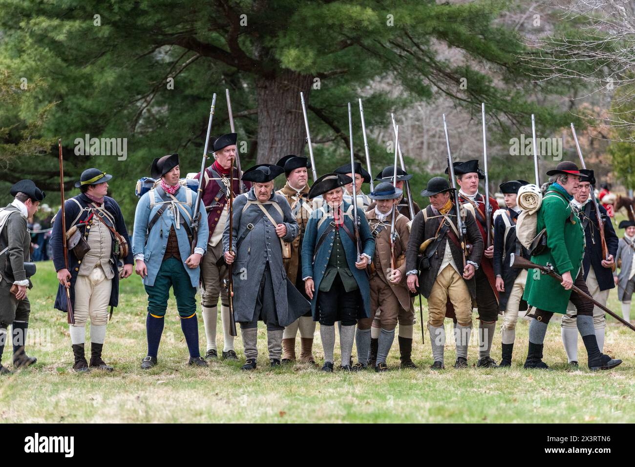 Reenactment of April 19, 1775 battle between British soldiers and ...