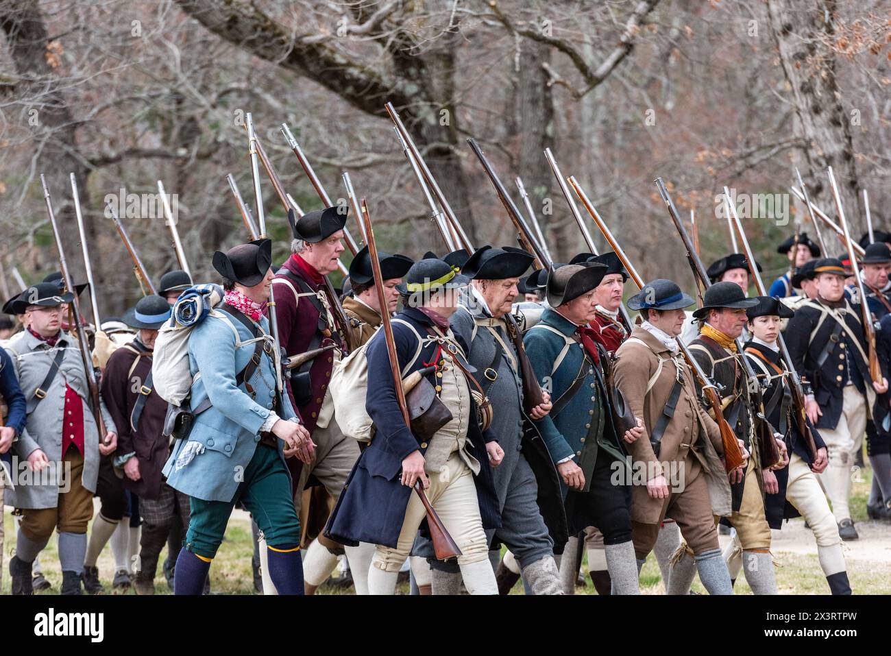 Reenactment of April 19, 1775 battle between British soldiers and ...